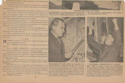 Newspaper article, Congressman Untiring in Exposing Subversive Elements (part 2), 1943 — Calisphere