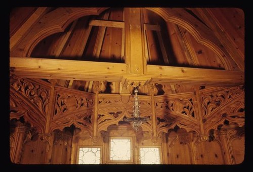 Wyntoon, Cinderella House, interior, ceiling, wood tracery, Suppo ...