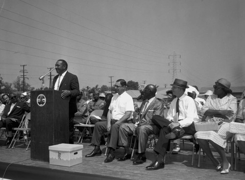 View of Supervisor Kenneth Hahn at the swimming pool dedication at Roy ...