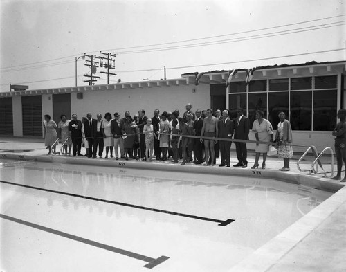 View of the dedication celebration for the swimming pool at George ...