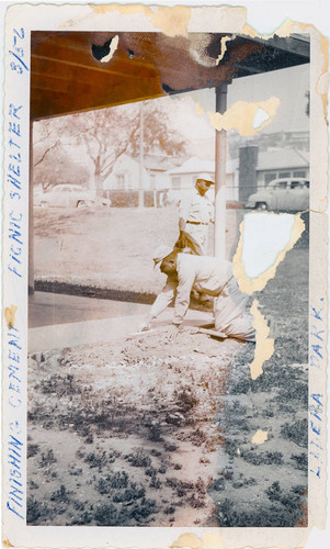 View of picnic shelter construction at Ladera Park — Calisphere