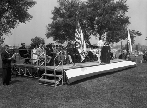 View of the dedication ceremony for the Athens Park swimming pool ...