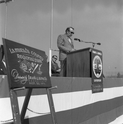 View of Supervisor Frank Bonelli at La Mirada Community Regional Park ...