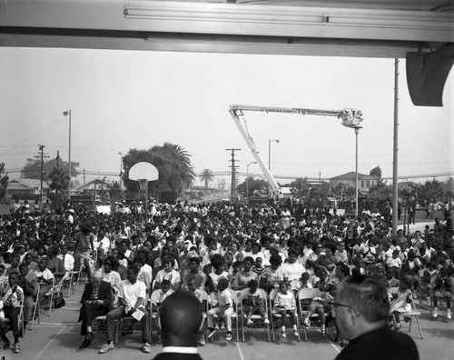 View of the dedication celebration for the swimming pool at George ...