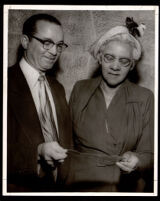 Dr. Vada Somerville and Bill Watkins look at a document, Los Angeles ...