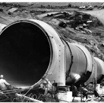 Workmen assemble a pipeline for the New Colgate penstock — Calisphere