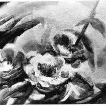 Mrs. Betty Soliday examines a water color, "Burst of Spring" by Ruth ...