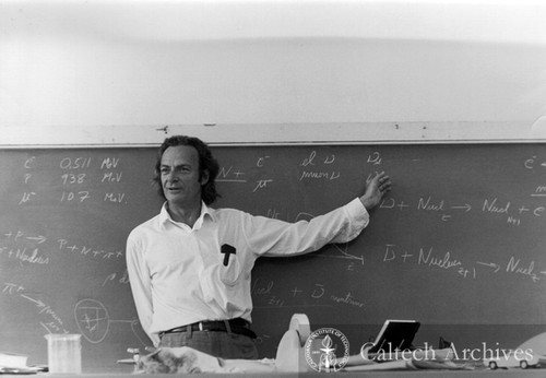 Richard Feynman lecturing at blackboard — Calisphere