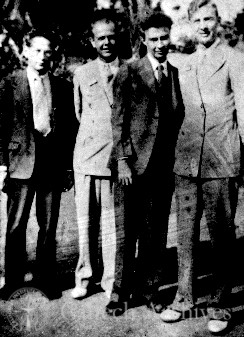 William Fowler with Serber, Oppenheimer and Alvarez — Calisphere