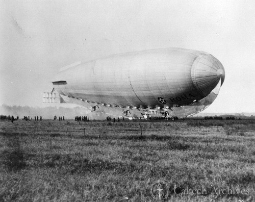 The US Army airship Roma being prepared for a trial flight over the ...