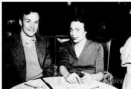 Richard Feynman and friend at Brooklyn restaurant — Calisphere