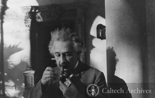 Einstein with pipe in front of Athenaeum — Calisphere