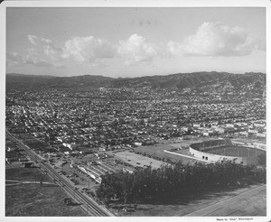 Aerial view of Gilmore Stadium, Los Angeles, ca.1938-1952 — Calisphere