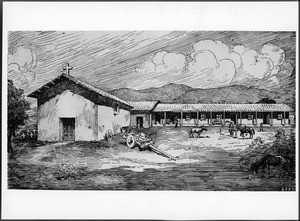 Drawing of the Mission Nuestra Senora de la Soledad, ca.1890 — Calisphere