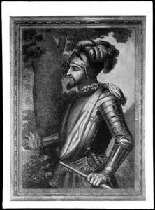 Painted portrait depicting Vasco Nunez de Balboa, discoverer of the ...