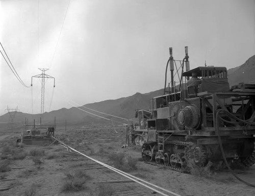 Wire stringing on the Pacific Intertie line south of Bishop, California ...