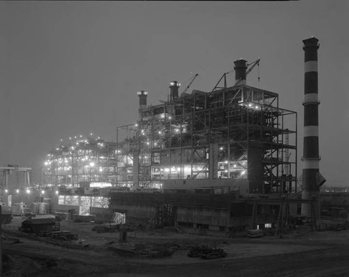 Night view of Valley steam plant construction — Calisphere