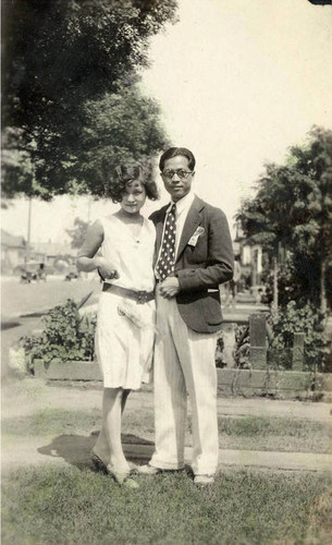 Photo of Birdie and Phillip Ching outside — Calisphere