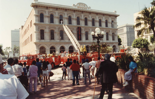 Fire demonstration at Pico House, Siqueiros Exhibition, 208th city ...