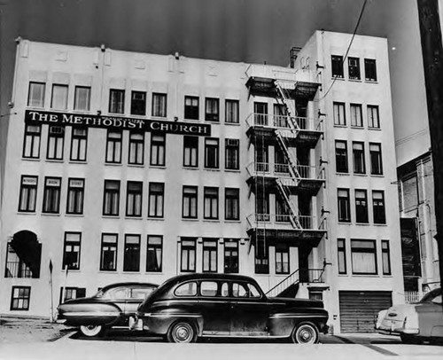 "Headquarters- The Methodist Church"- view from Union Station — Calisphere
