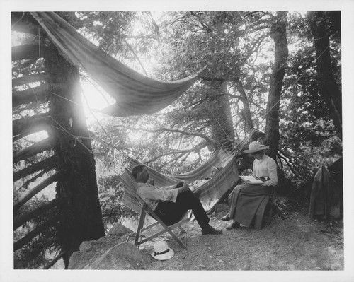 George Ellery Hale and companions in hammocks, Mount Wilson — Calisphere