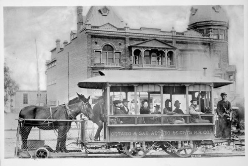 Ontario street car with mules that ride, Euclid Ave., built 1887 ...