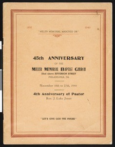 Miller Memorial Baptist Church 45th anniversary program, 1940 — Calisphere