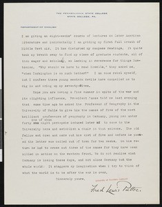 Fred Lewis Pattee, letter, 191?, to Hamlin Garland — Calisphere