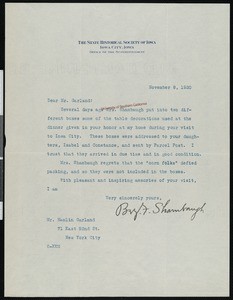 Benjamin F. Shambaugh, letter, 1920-11-08, to Hamlin Garland — Calisphere