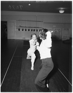 Fencing class at Caroline Leonetti's, 1948 — Calisphere