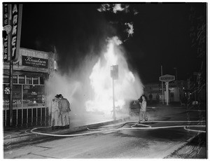 Gas main fire ...95th Street and Normandie Avenue, 1952 — Calisphere