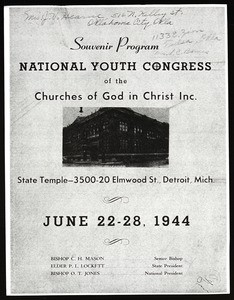 National youth congress, COGIC (9th: 1944), program — Calisphere