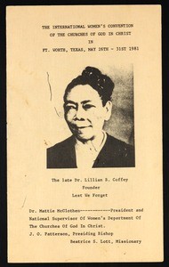 The late Dr. Lillian B. Coffey, founder, lest we forget, 1981 — Calisphere