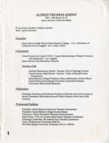 Alfred Thomas Quinn Resume, nd — Calisphere