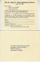 Dr. Alfred Thomas Quinn Retirement Dinner Reservation Card — Calisphere