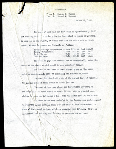 George S. Sumner memorandum to Robert J. Bernard, 1932 March 22 ...