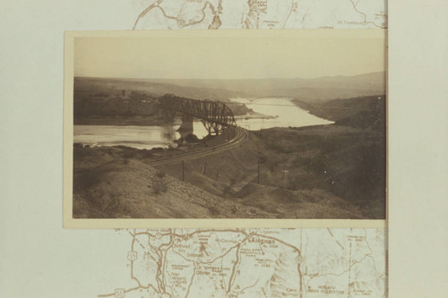 Santa Fe Railway bridge at Topock. Highway bridge beyond — Calisphere