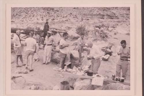 Crew in camp at head of Soap Creek Rapid: Masland, Taylor, Marston ...