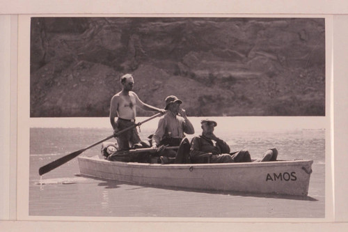 Frank Swain, Bill Chryst, Julius F. Stone in the "Amos" during traverse ...