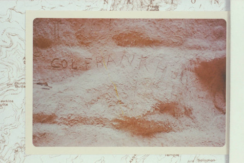 Inscription by trail in Hance Canyon on west wall at highest Tapeats ...