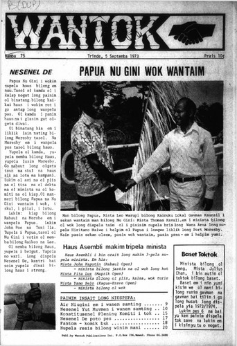Wantok Niuspepa--Issue No. 0075 (September 05, 1973) — Calisphere