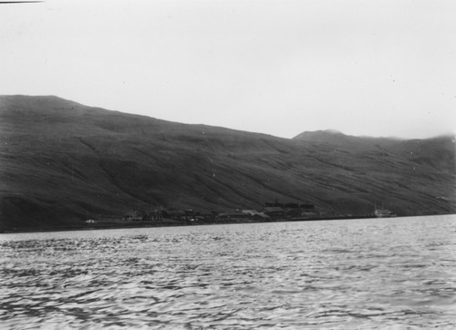View from bay of Akutan whaling station, Aleutian Islands, Alaska ...