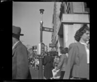 Pedestrians crossing West Street, Boston, 1947 — Calisphere