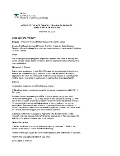 William K. Warren Medical Research Center for Celiac Disease Pilot ...