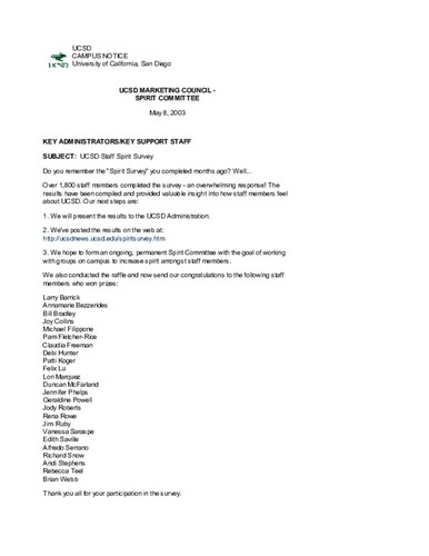 UCSD Staff Spirit Survey — Calisphere