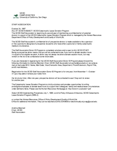 UCSD Catastrophic Leave Donation Program — Calisphere