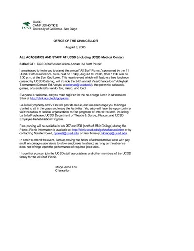 UCSD Staff Associations Annual “All Staff Picnic” — Calisphere