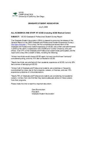 UCSD Graduate & Professional Student Survey Report — Calisphere