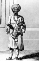 Photo of an engraving of an Indian playing sarinda — Calisphere