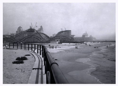 Beach View of Cyclone Racer roller coaster — Calisphere